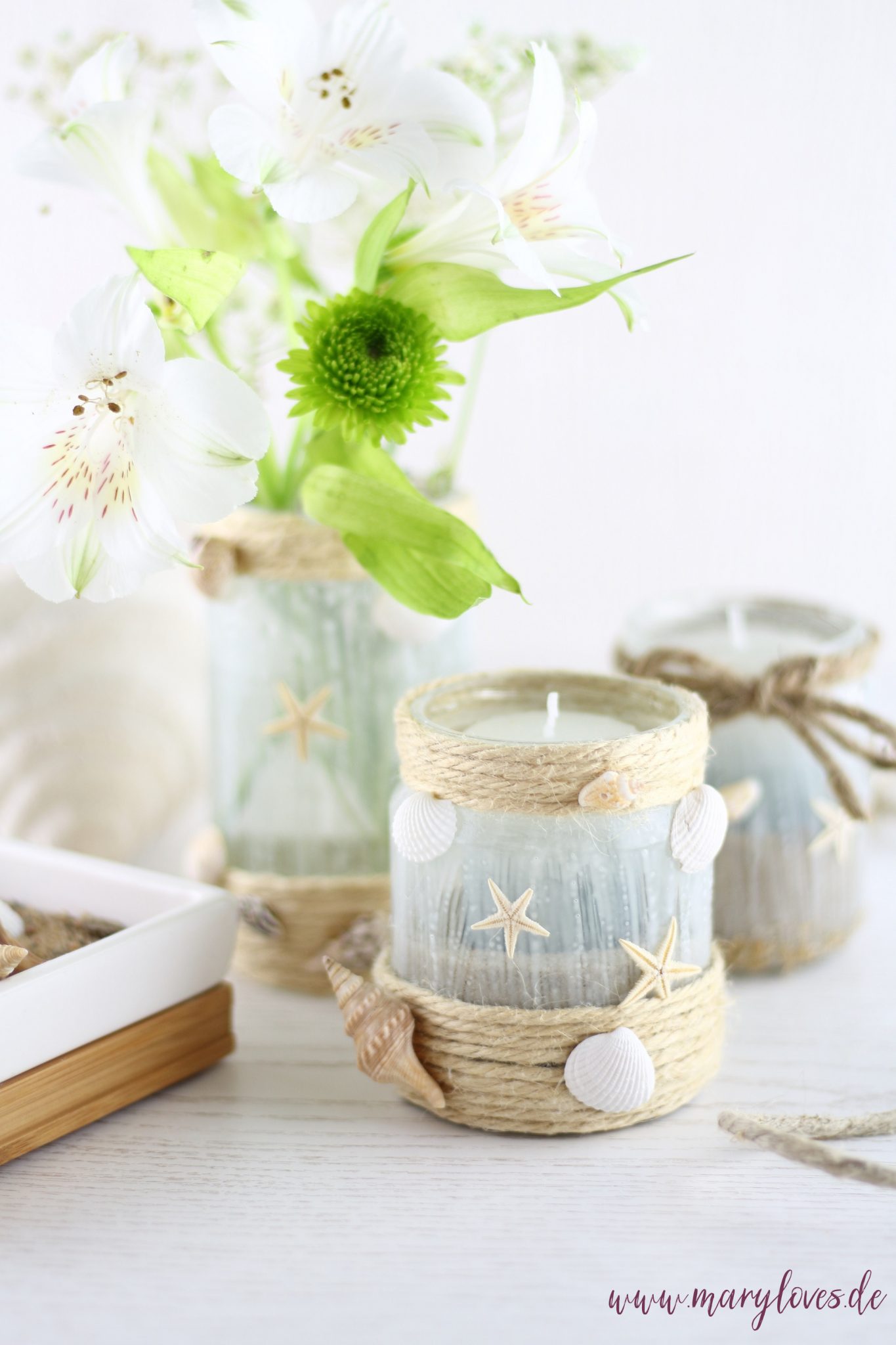 DIY: Maritime Windlichter mit Muscheln aus alten Gläsern - Mary Loves